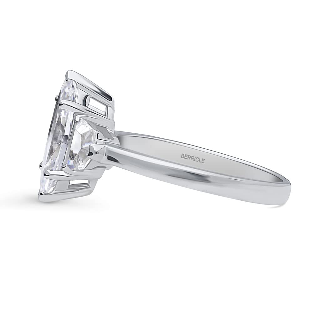 BERRICLE Sterling Silver 3-Stone Wedding Engagement Rings Marquise Cut Cubic Zirconia CZ Ring for Women, Rhodium Plated Size 7