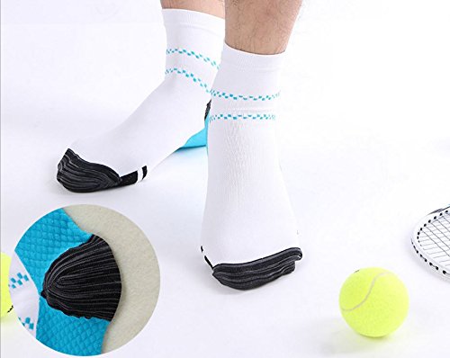 Bcurb Foot Compression Socks Arch Support Low Cut Ankle Support For Plantar Fasciitis Heel Spurs Pain Relief (White/Blue/Black, Small/Medium)