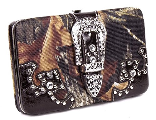 GoCowGirl Large Western Concealed Carry Weapon Purse Camouflage Camo Belt Buckle Handbag Matching Wallet (Brown)