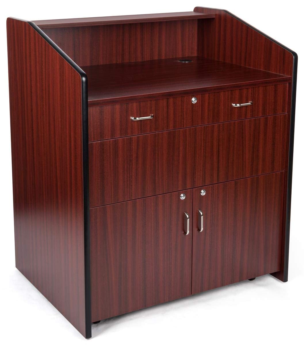 Displays2go Lecture Podiums with Wheels – Mahogany (OLILCTMMLSM)