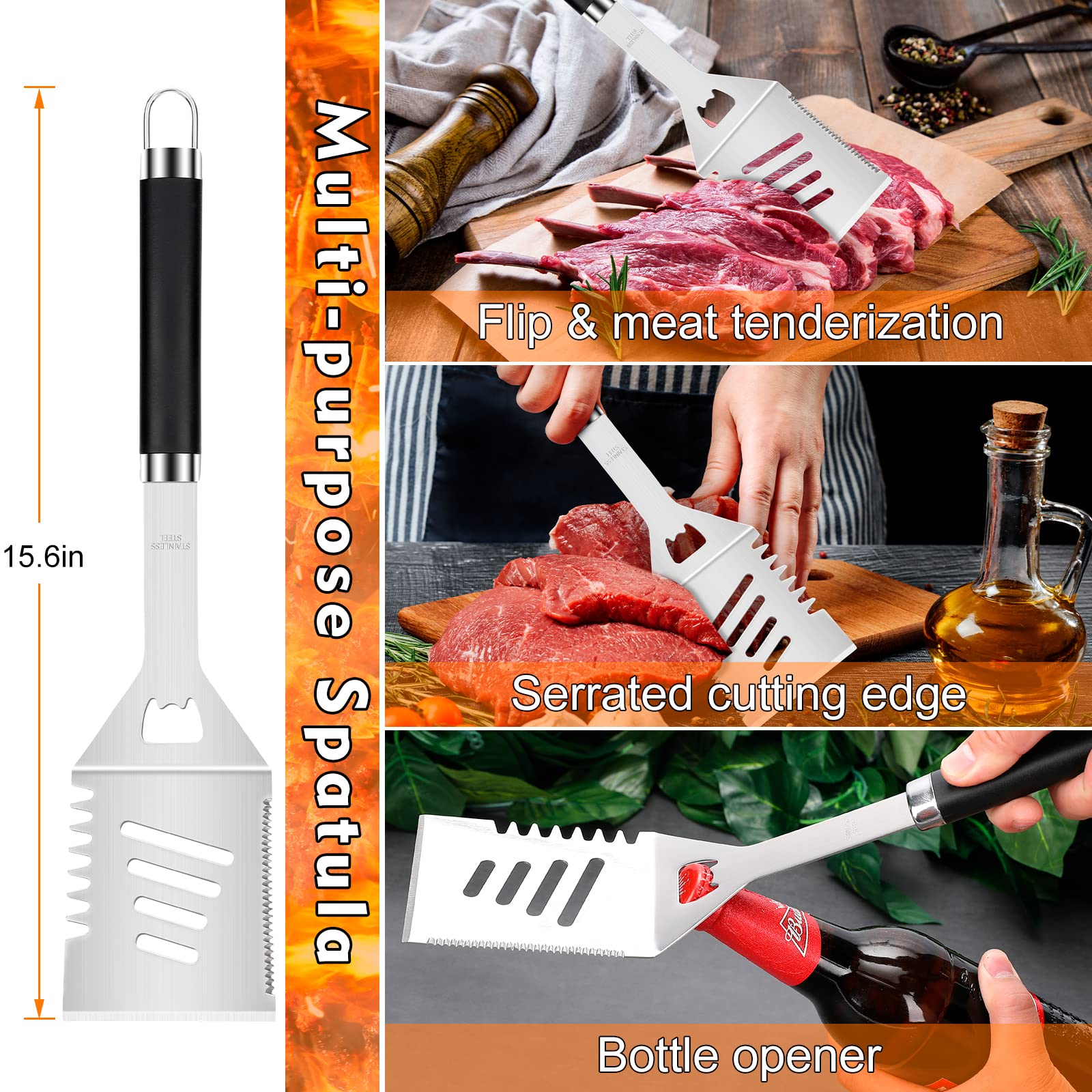 BBQ Tools Grill Tools Set, Stainless Grill Kit Grilling Set - Heavy Duty Premium BBQ Accessories with Portable Bag, with Spatula, Fork, Brush & BBQ Tongs- Perfect Grill Gifts for Men