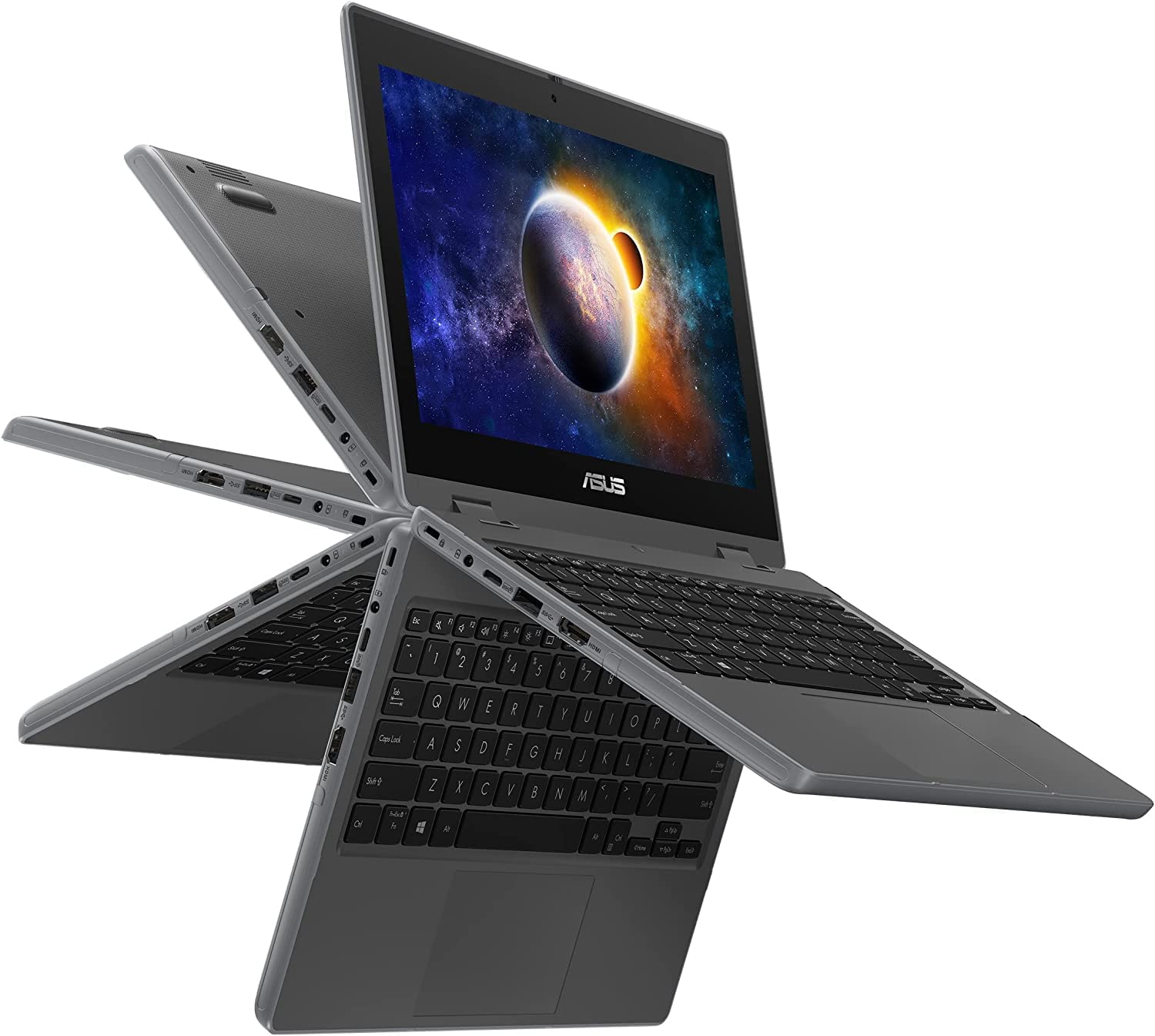 ASUS 2022 11.6'' HD 2-in-1 Touchscreen Business Laptop, Intel Celeron N4500 Processor, 4GB RAM, 128GB eMMC, Webcam, Intel HD Graphics 500, Windows 10 Pro, Dark Grey, 32GB SnowBell USB Card