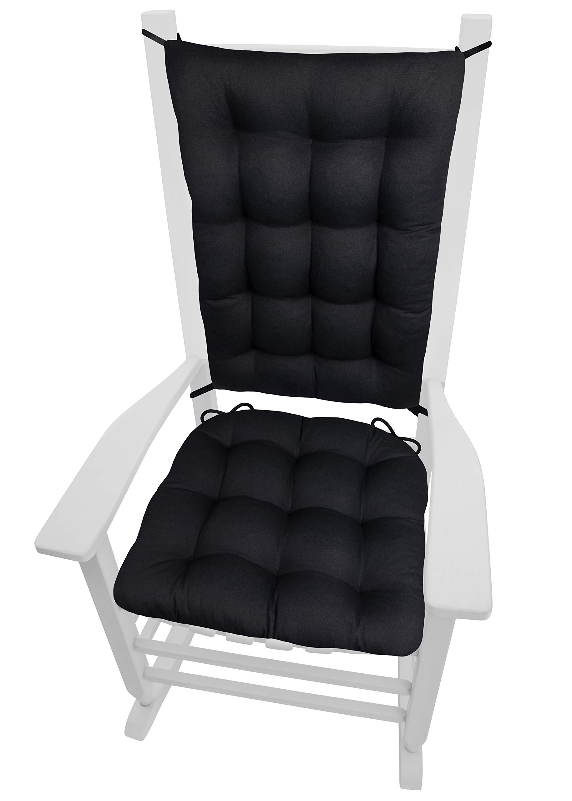 Barnett Home Decor Cotton Duck Black Rocking Chair Cushions - Extra-Large - Seat Cushion with Ties and Back Rest - Reversible, Latex Foam Fill - Made in USA (XL - Presidential)