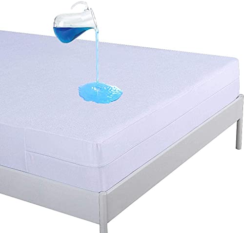 Bedecor Queen Mattress Protector Zippered for 7"-9" Mattress,Soft Cotton Terry 6-Sided Waterproof Mattress Encasement Cover Breathable Noiseless Washable