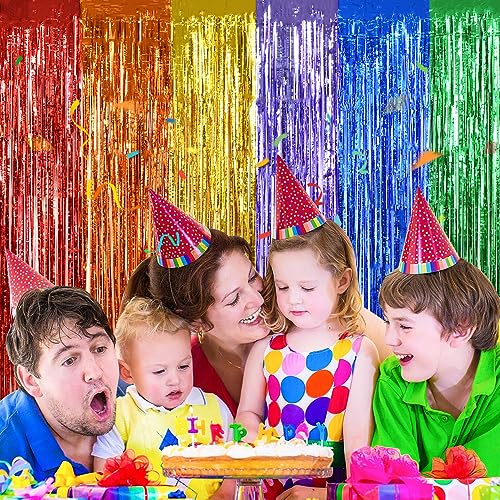 BEISHIDA 4 Pack Rainbow Streamers Fringe Foil Curtain Backdrop Curtain, Tinsel Curtain Wall Door Party Streamers for Birthday Party Decoration(3.28 ft x 6.56 ft)