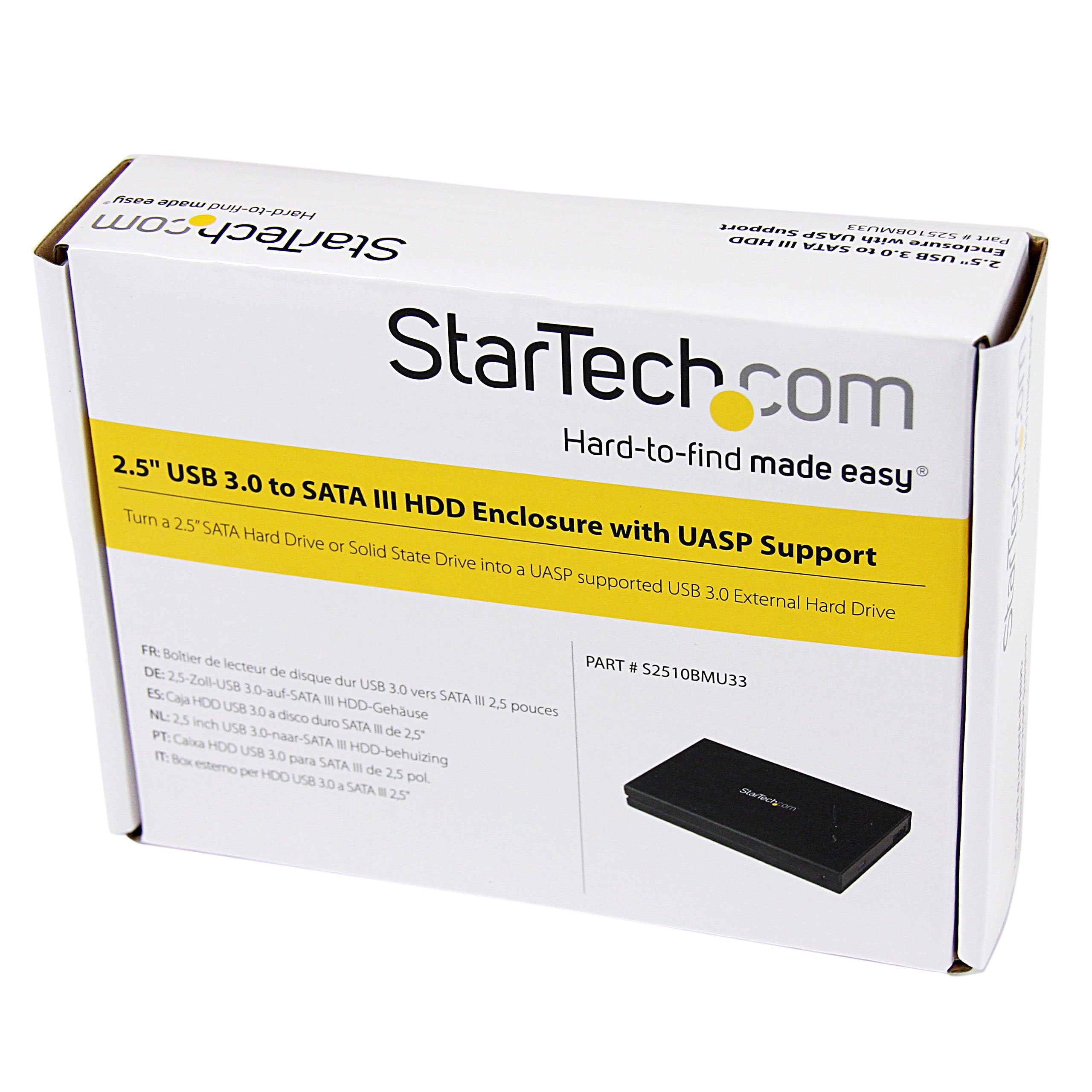 StarTech.com 2.5" Hard Drive Enclosure - Supports UASP - SATA 6Gbps - USB 3.0 External Hard Drive Enclosure - SSD/HDD Enclosure (S2510BMU33),Black