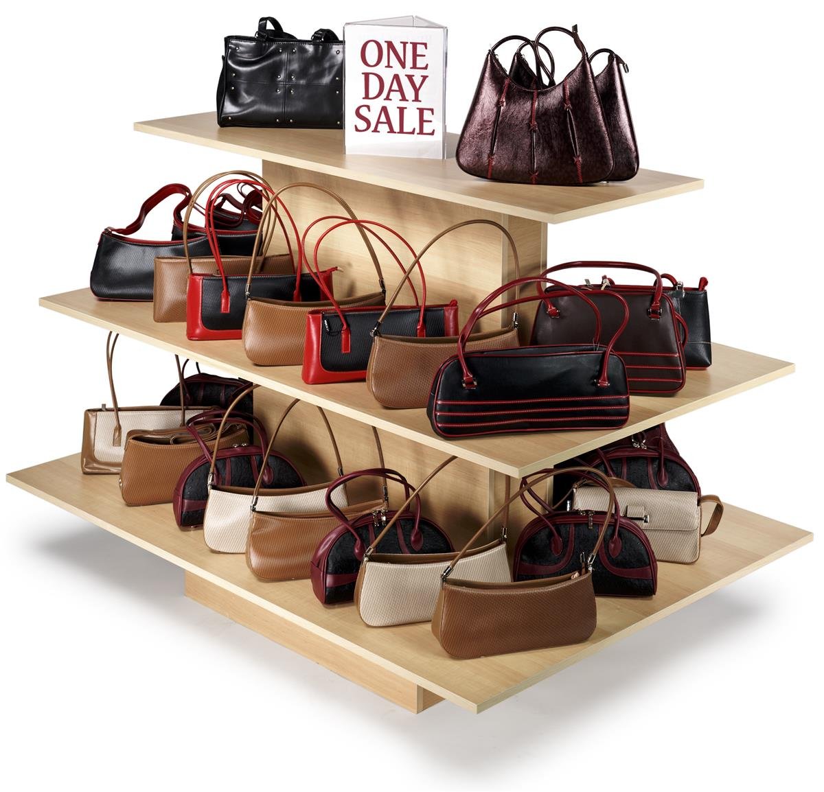 Displays2go Retail Table Display | Tiered Maple Design (3TRT6042HM)