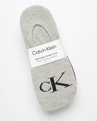Calvin Klein Women's Socks - Comfort Cuff Sneaker Liner (6 Pack), Size 4-10, Grey Logo Assorted