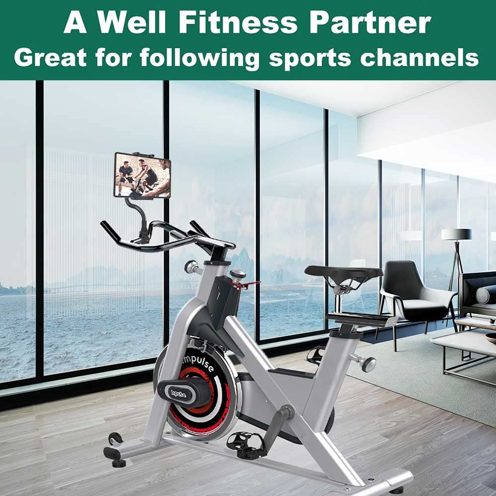 Cuxwill Tablet Holder Spin Bike Mount for 4-13" iPad Phone, 360° Gooseneck Stand for Treadmill Stationary Exercise Bicycle, Indoor Cycling Clamp for iPad Pro Air Mini, Galaxy Z Fold, Fire HD, iPhone