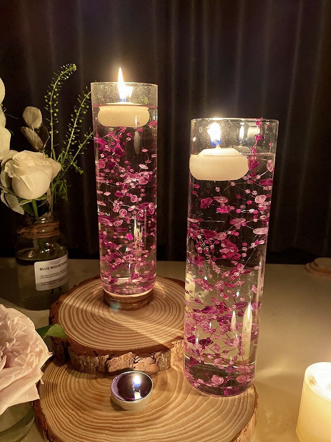 TeaSu 12pcs Purple Crystal String, for Floating Candles Centerpieces Table Decorations, Crystal Bead Filler for Party, Birthday Decorations