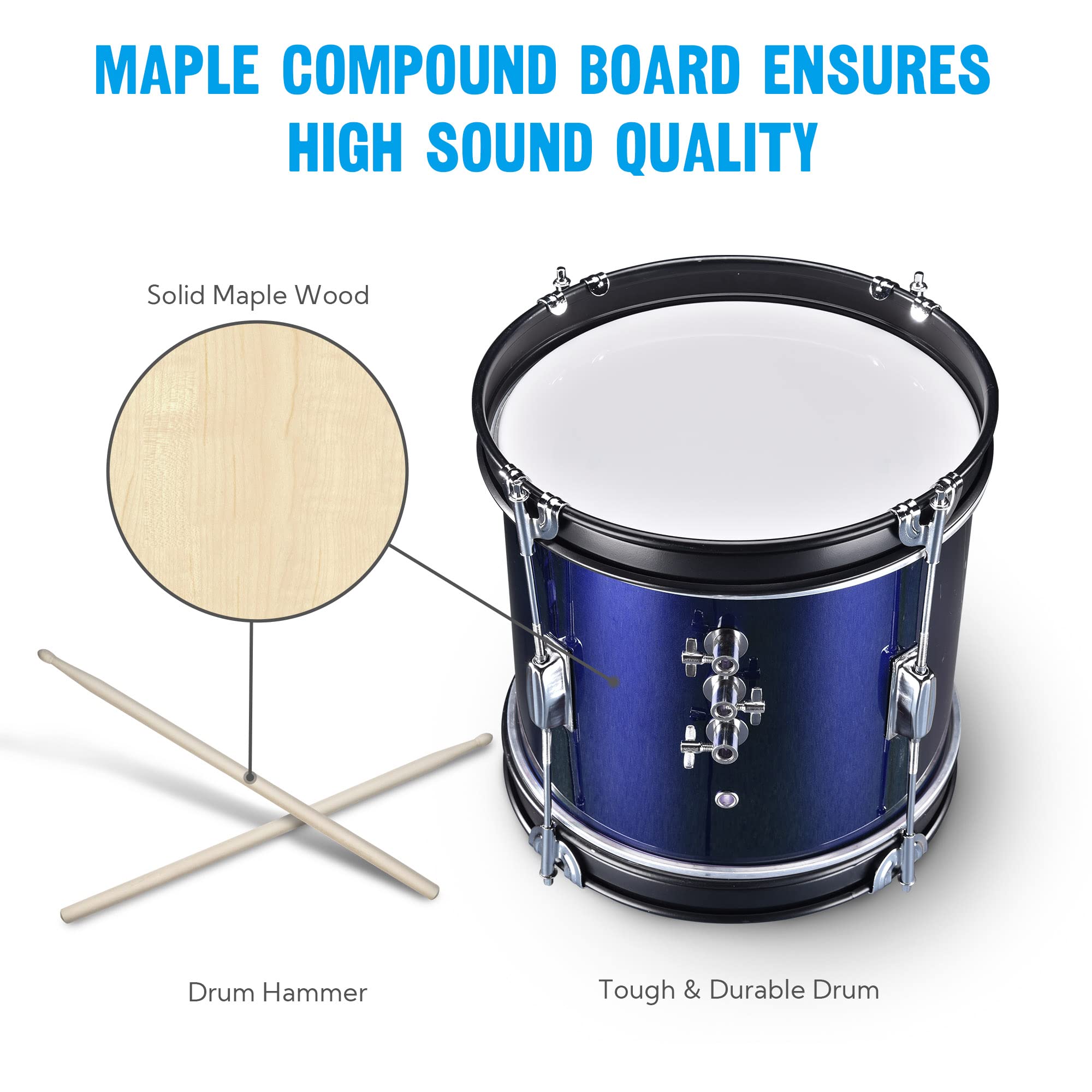 AW 12" 3 Piece Drum Set Kit with Bass Drum Cymbal 4Pcs Drumstick Pedal Throne Stool Age 8-12 Kids Beginner Drum Set