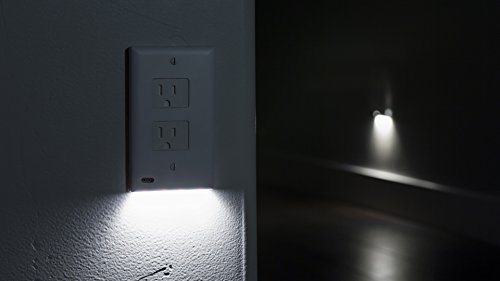 SnapPower 3 Pack SafeLight [for Décor Outlets] - Self-Closing Safety Cover Plate with LED Night Light - Child-Proofing Wall Plate Helps Protect Baby from Electrical Shock - (Décor, White)