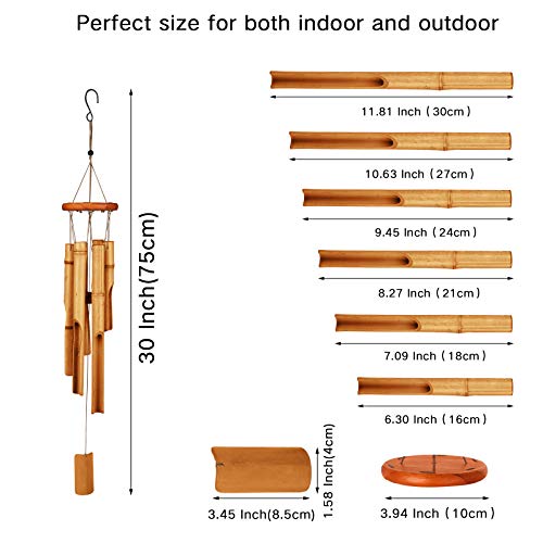 Bamboo Wind Chimes-30'' Wooden Wind Chimes for Outdoor & Indoor,Garden, Yark,Patio and Home Décor (30inch)