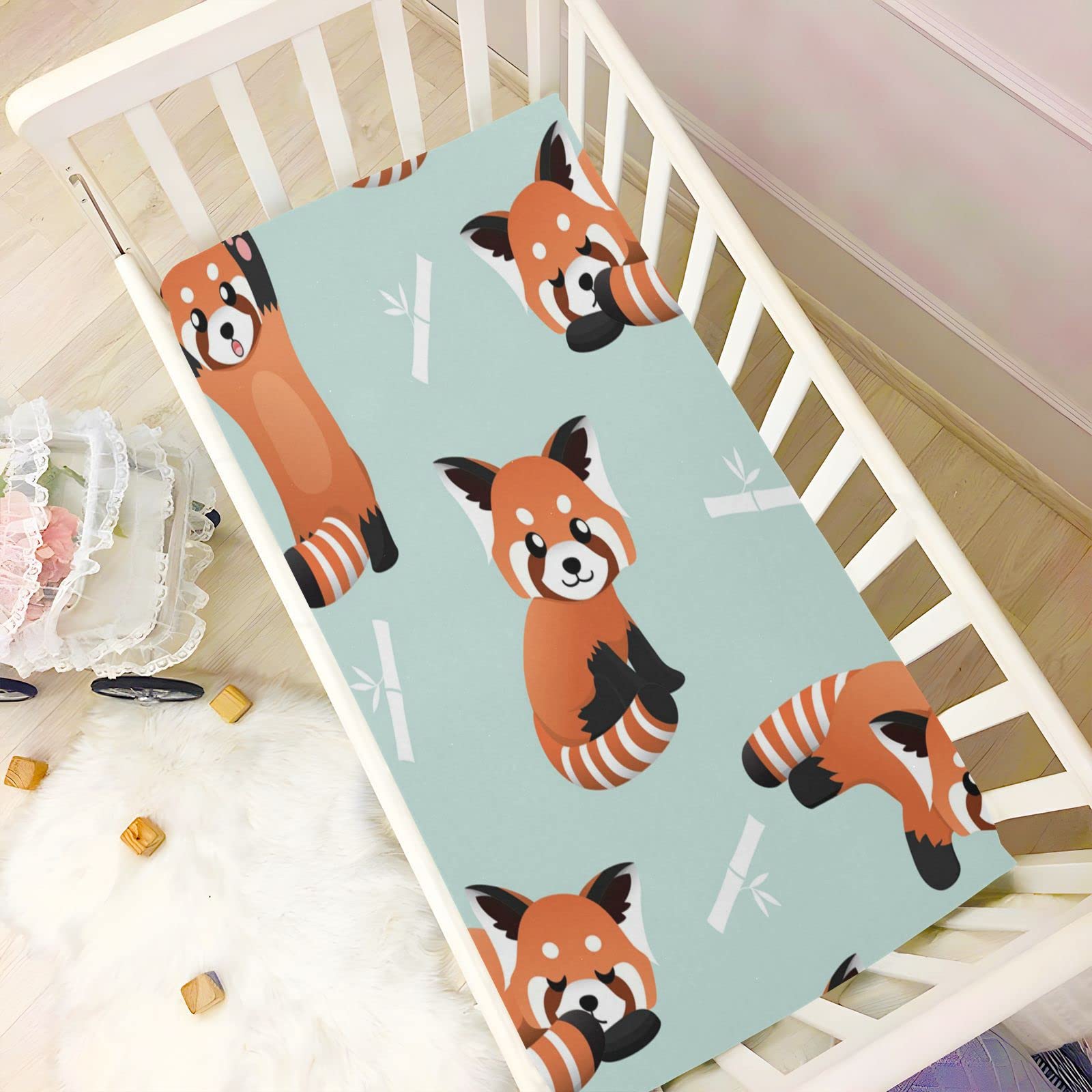 Blueangle Fitted Crib Sheets, Soft Breathable Comfortable Baby Sheet Set for Boys Girls, Cute Red Panda Crib Sheets Fits Standard Crib and Toddler Mattress(170)