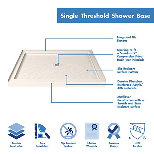 DreamLine SlimLine 32 in. D x 42 in. W x 2 3/4 in. H Center Drain Single Threshold Shower Base in Biscuit, DLT-1132420-22