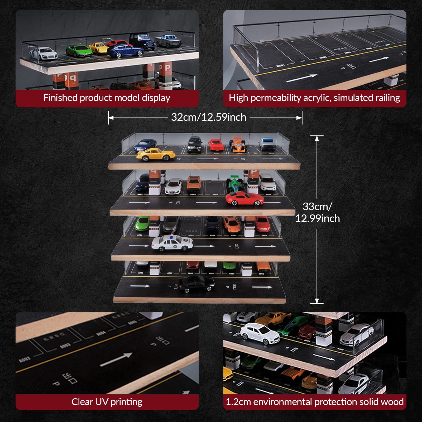 Harilla 1/64 Wooden Parking Lot Models Miniatures Car Garage Parking Lot Accessories Home Decor Collection Gifts