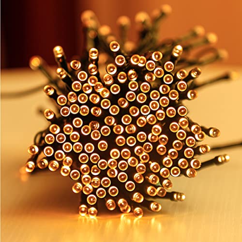 Solar String Lights, 100 LED 39ft LED String Lights Waterproof, 8 Modes, for Home Garden Patio Halloween Party Xmas Trees Decorate,Warm White,Pack of 2