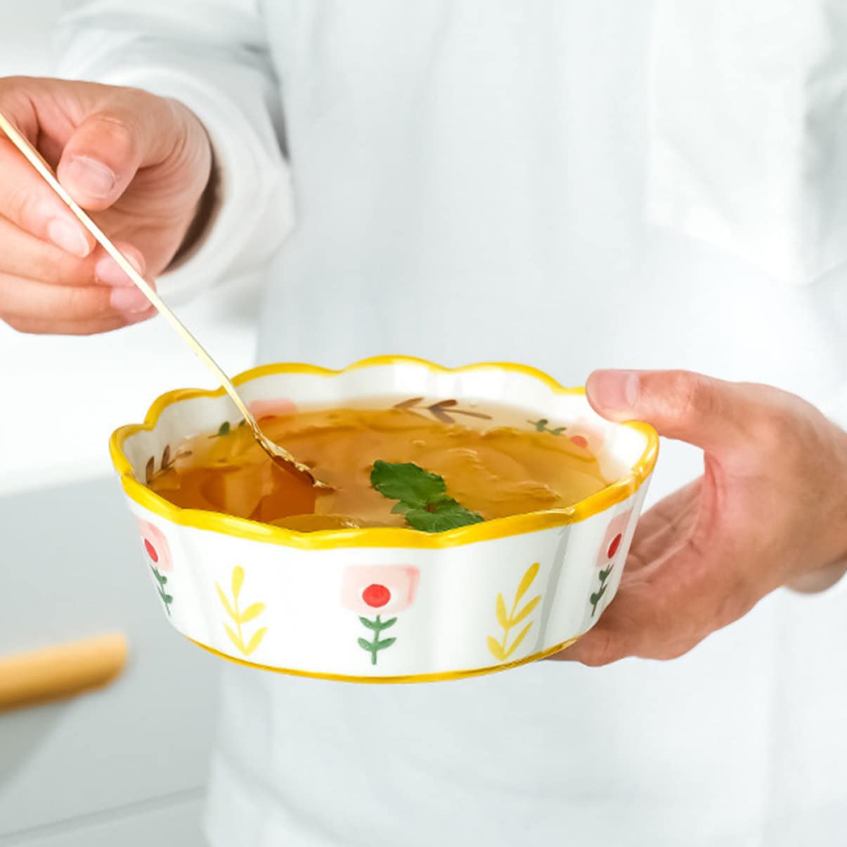 BESTonZON Yellow Mixing Cups Fruits Center Dip Dishwasher Microwave Baking Pattern Kids Kitchen Ramen Bakeware Fruit Floral Wedding Decorative Vegetables Pasta Snack Poorn Candy Oven Side