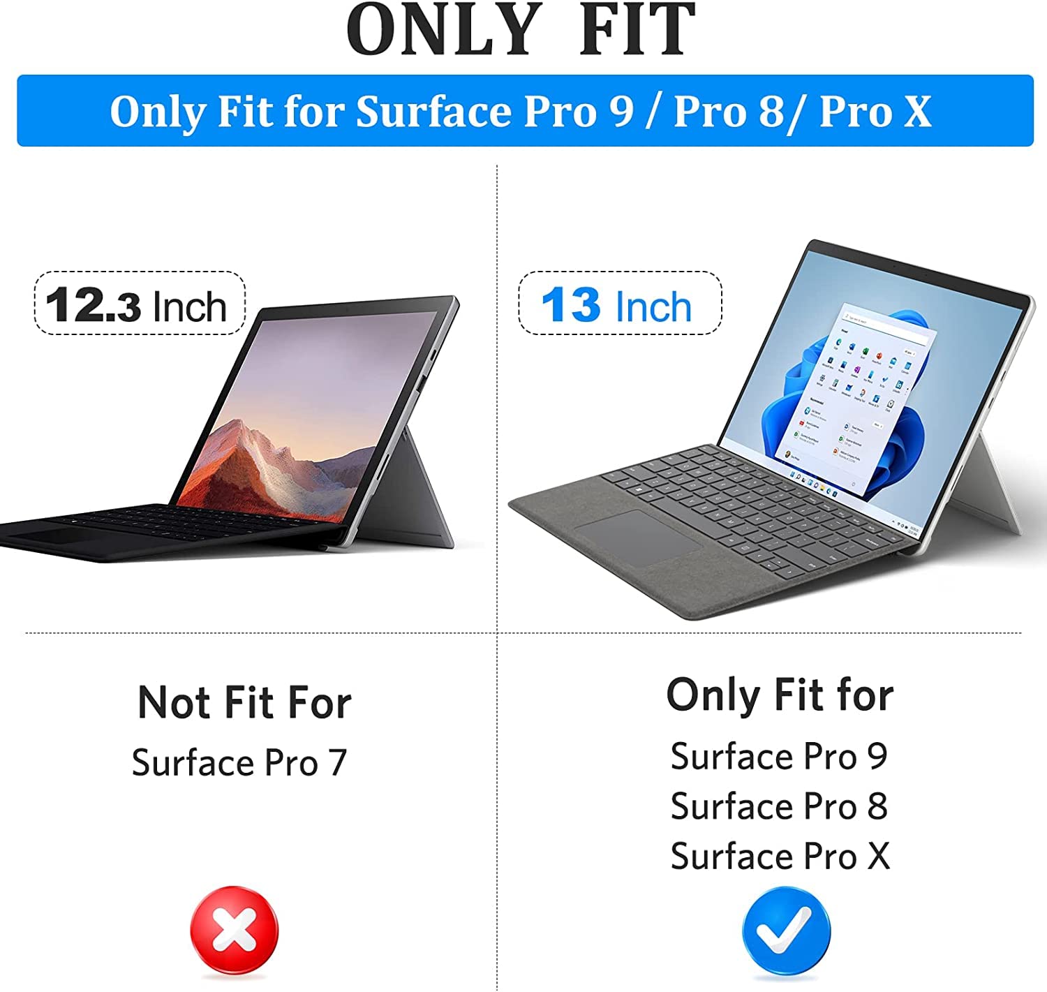 COO Keyboard Case for Microsoft Surface Pro 9 (2022)/Pro 8 13 Inch, Wireless Detachable Keyboard, Multi-Angle Slim Lightweight Protective Cover
