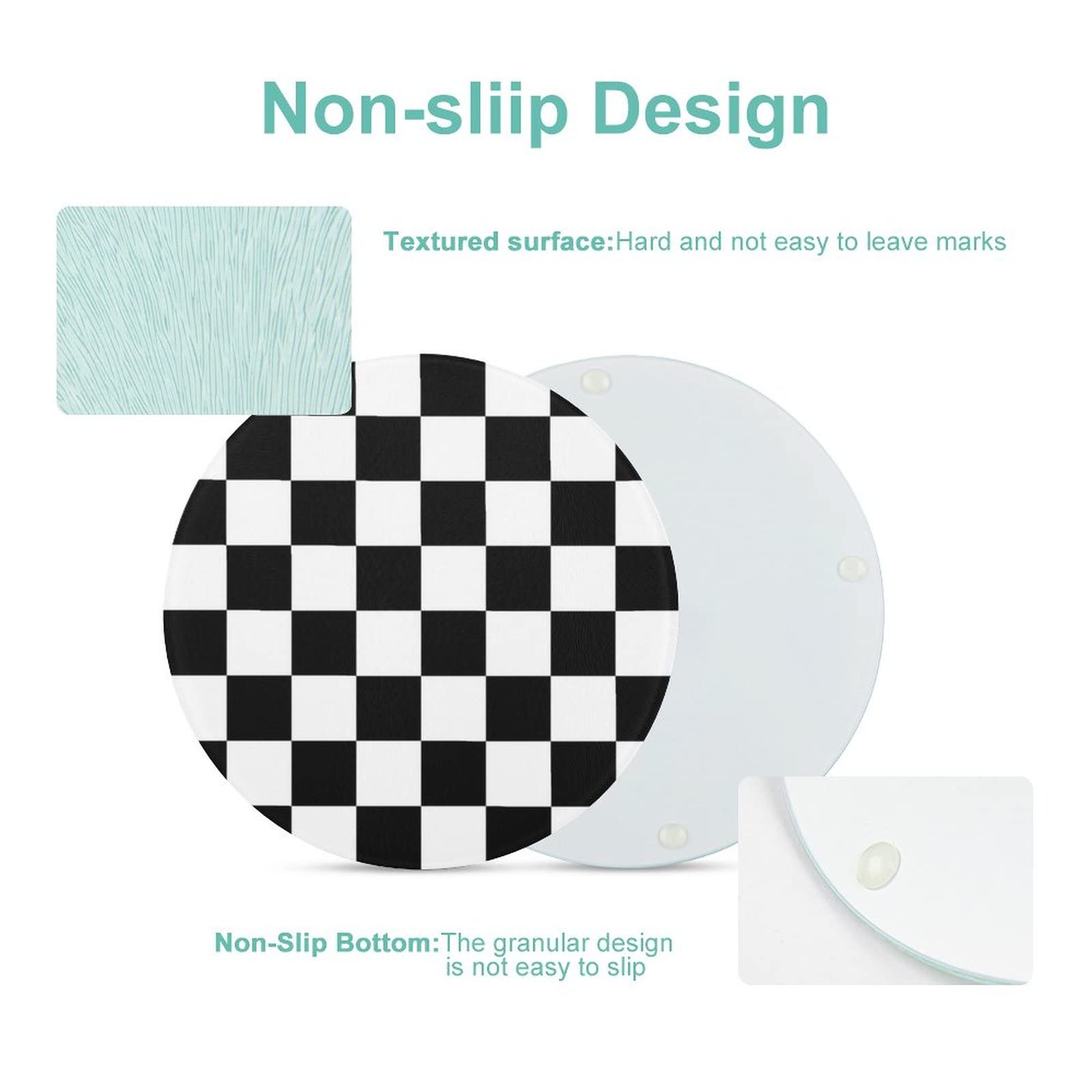 Bagea-Ka Black White Race Checkered Flag Pattern Tempered Glass Cutting Board 8" Round Kitchen Decorative Chopping Board Small