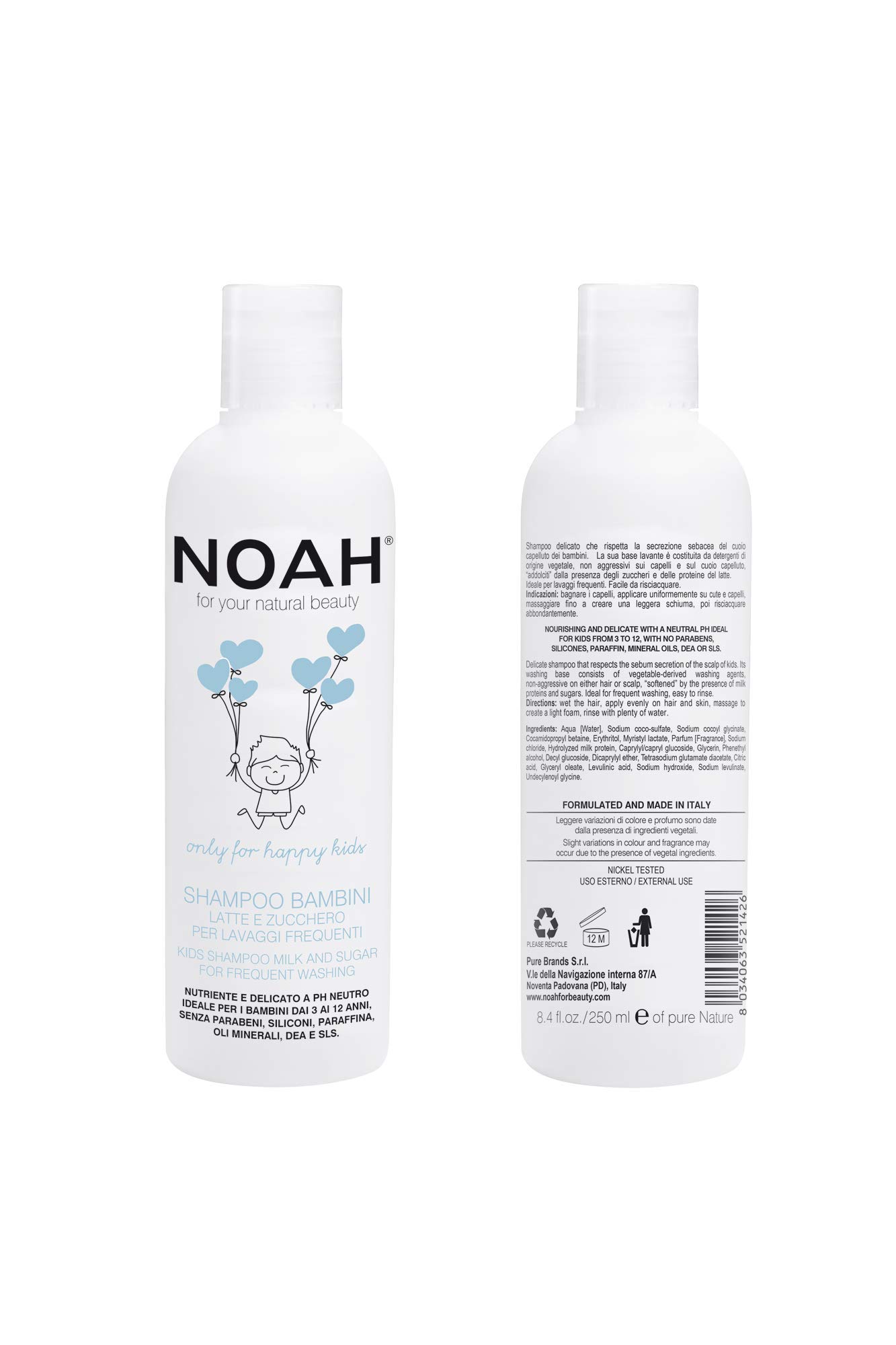 Noah Kids Organic Detangling Shampoo - Milk Protein & Sugar, Gentle & Hydrating, Sulfate-Free, 8.5 oz