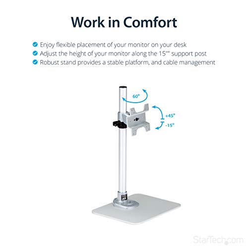 StarTech.com Single Monitor Stand - Adjustable - Supports Monitors 12'' to 34" (30.9lb/14kg) - Premium - Single Screen VESA Monitor Mount Stand - Silver , TAA (ARMPIVSTND)
