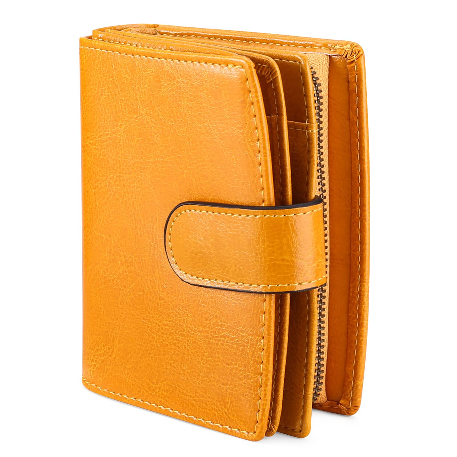 GOIACII Women's Wallet RFID Leather Wallets Small Bifold Zipper Pocket Card Case Purse