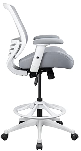 BOLISS Mid-Back Mesh Ergonomic Drafting Chair Tall Office Chair Task Chair with Adjustable Foot Ring and Height Adjustable Armrest (Grey)