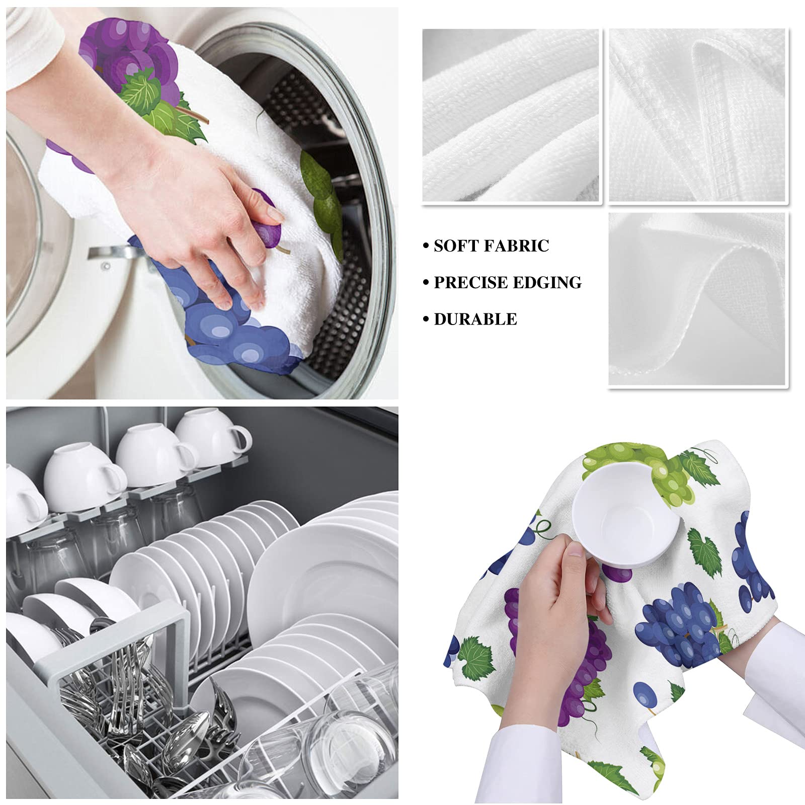 Big buy store Farm Grape Kitchen Dish Towels Set of 2, Soft Lightweight Microfiber Absorbent Hand Towel Purple Green Fruit Tea Towel for Kitchen Bathroom 18x28in