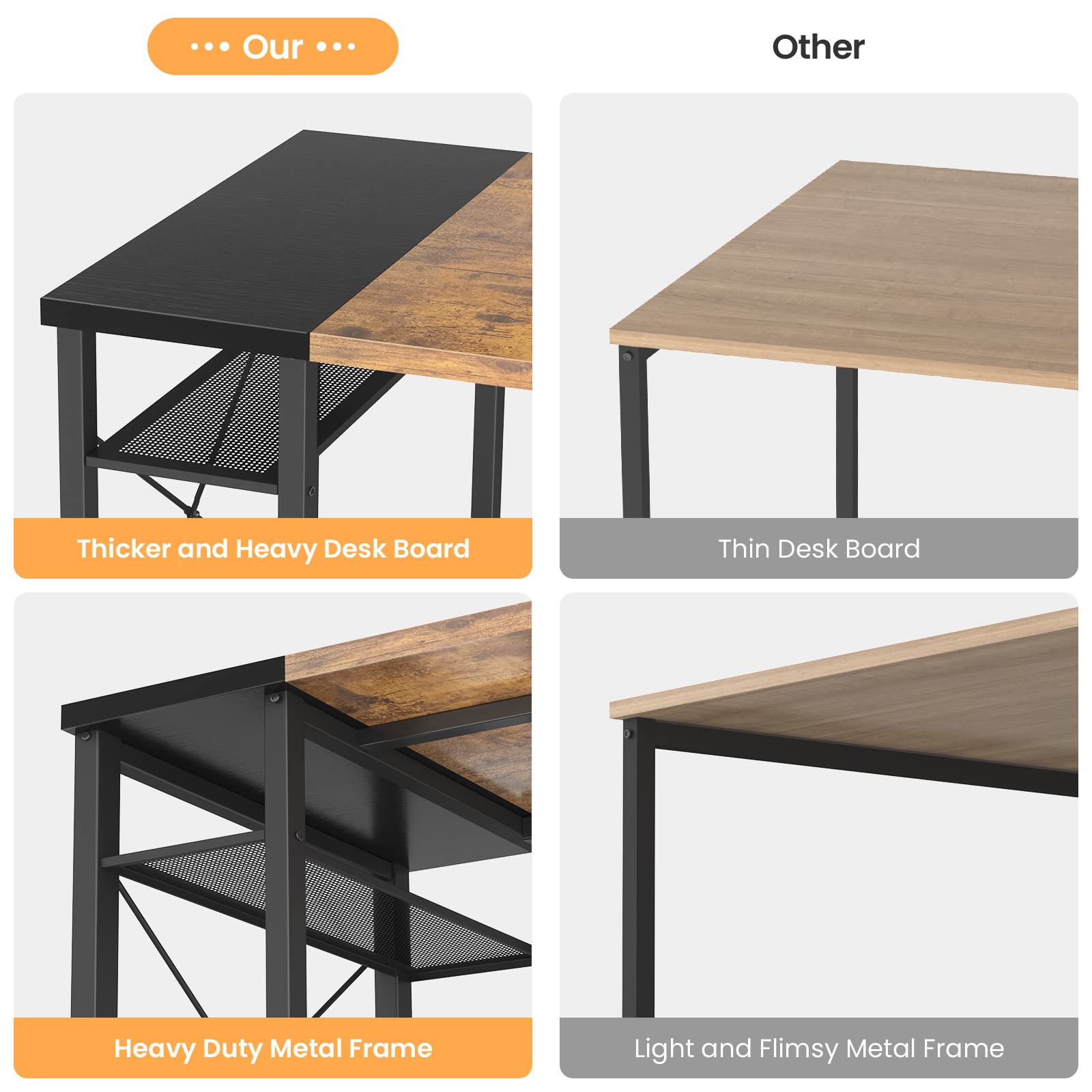 Ecoprsio Computer Desk, 39 Inch Small Desk for Small Space, Modern Study Writing Desk with Storage Shelves, Reversible Laptop Table for Home Office, Gaming Room, Bedroom, Workstation, Rustic and Black