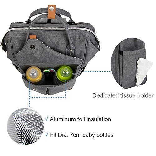Lekebaby Diaper Bag Backpack for Mom Large Maternity Nappy Bag Changing Bags with Insulated Pockets Grey with Arrow Print
