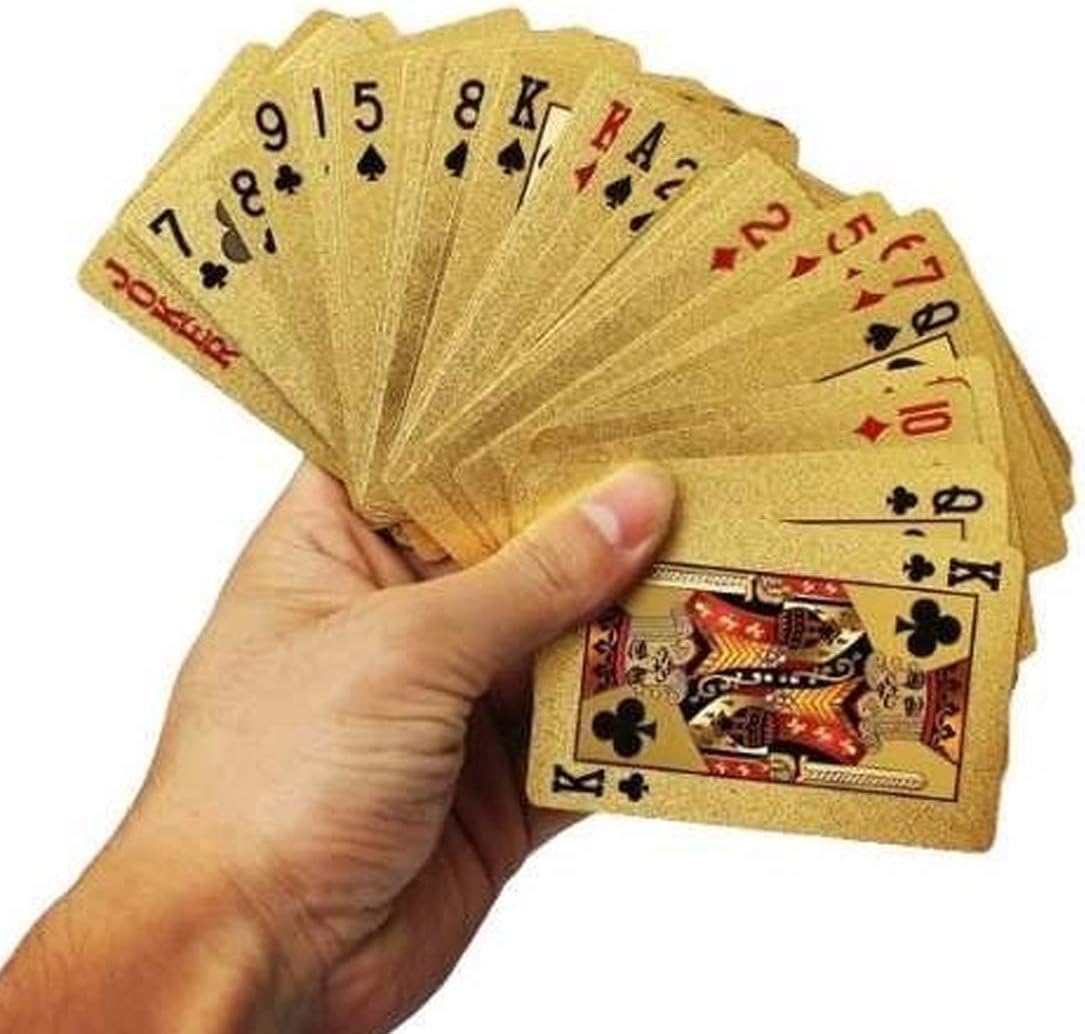 Gold Plated Playing Cards Poker with Wooden Gift Box Case Make Your Magic Tricks More Luxurious & Creative for Family & Friend