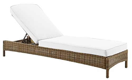 Crosley Furniture Bradenton Reclining Wicker Outdoor Chaise Lounge Chair with Sunbrella Patio Cushions, Weathered Brown with Sunbrella Cushions