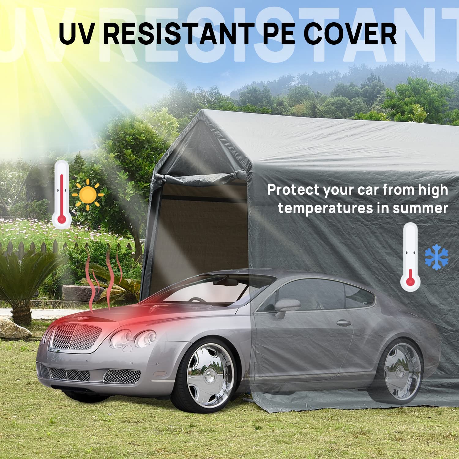 Bestmart INC 10x15ft Heavy Duty Grey Carport Portable Garage Storage Shed Canopy