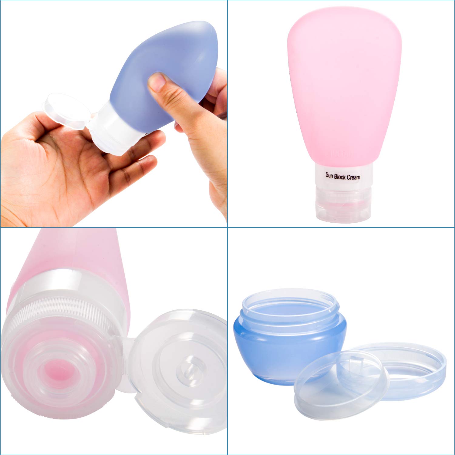 BEAHOT 13 Pack Travel Bottles Set, TSA Approved 3oz Travel Containers and 0.3oz Sample Jars, Refillable Cosmetic Toiletries Squeezable Leak Proof Silicone Bottles for Shampoo Conditioner Cream Lotion
