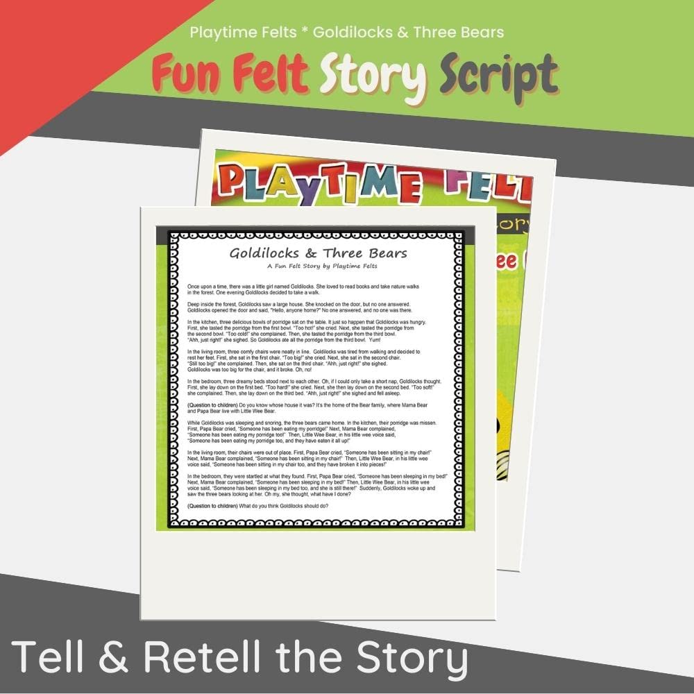 Goldilocks and Three Bears Felt Story Set | 19 PRECUT & Ready to Play Colorful & Durable Felt Pieces for Toddlers, Preschool & Kindergarten | Reusable Felt Board Stories