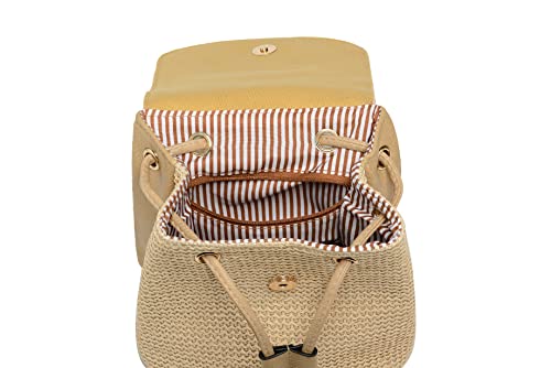 Brand: SEVEVN This is a cute and fashionable backpack woven in rattan that can also be carried by hand. (beige)