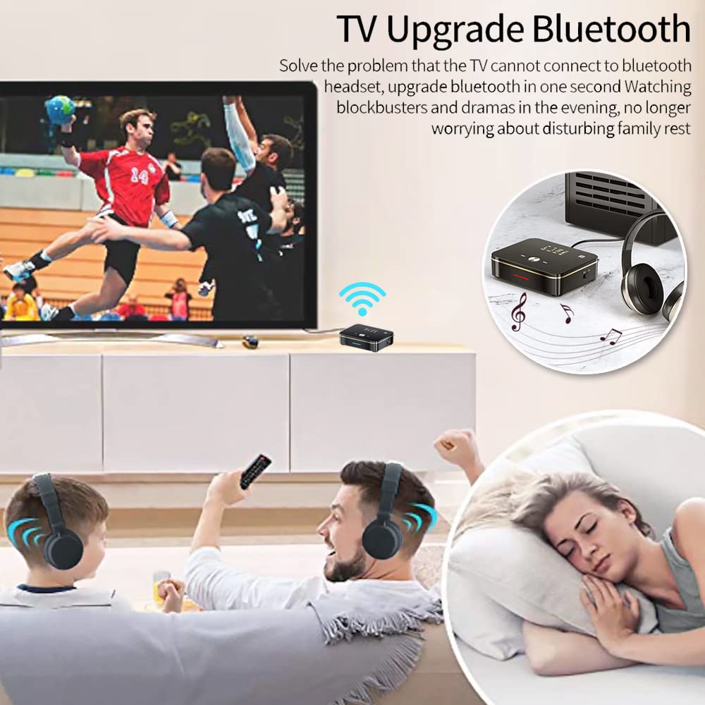 Bluetooth Transmitter TV Audio Adapter: Wireless Receiver with Optical RCA Aux Coaxial USB TF Inputs - for Home Stereo Power Amplifier Projector Speaker