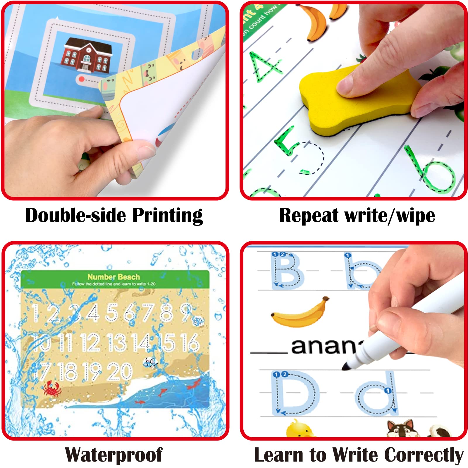 Uranus&No.1 Preschool Learning Activities Handwriting Practice Book for Kids, Toddlers Educational Montessori Toys Learn to Write Tracing Number Letters Workbook for 3 4 5 6 Years Old Kindergarte