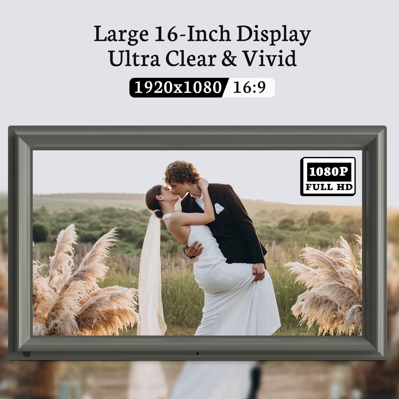 BSIMB 16-Inch 32GB FHD Large WiFi Digital Photo Frame 1920 x 1080 IPS Touch Screen Smart Picture Frame, Remote Control, Auto-Rotate, Wall-Mounted, Easy Setup to Share Photos and Videos via App&Email