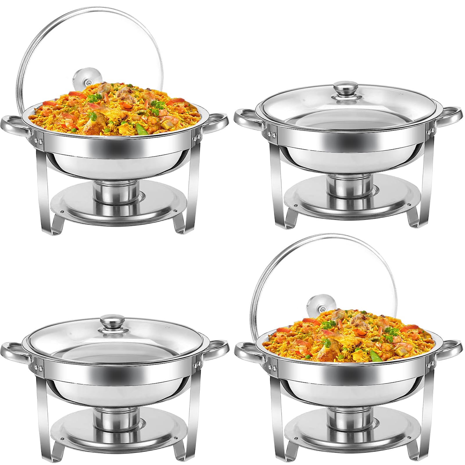 Chafing Dish Buffet Set 5 QT 4 Packs Stainless Steel Buffet Servers and Warmers, Chaffing Servers with Covers, Catering, Chafer,Food Warmer for Parties Weddings