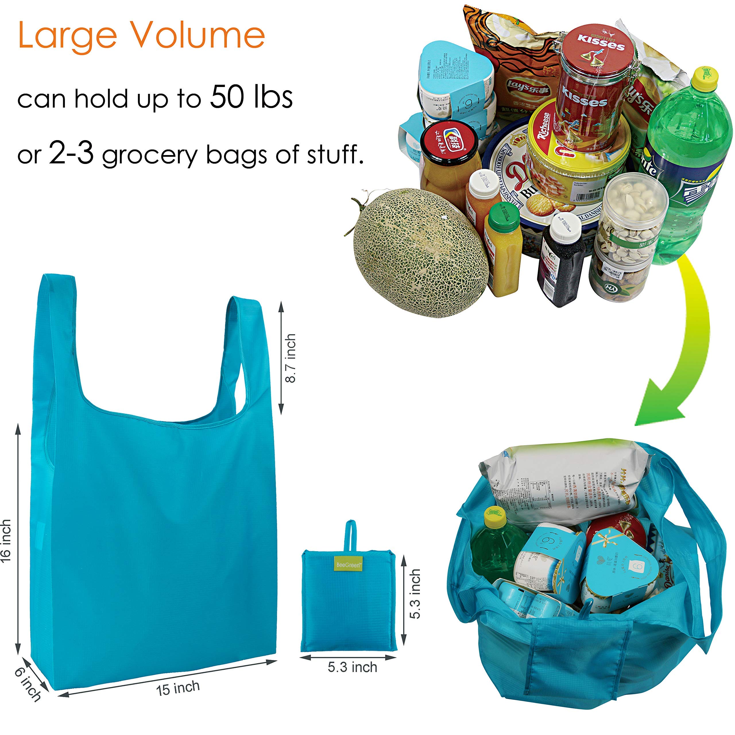 BeeGreen Reusable Bags for Shopping Machine Washable Xlarge Grocery bags Ripstop Polyester Shopping Bags, Washable, Durable and Lightweight 17 Pack