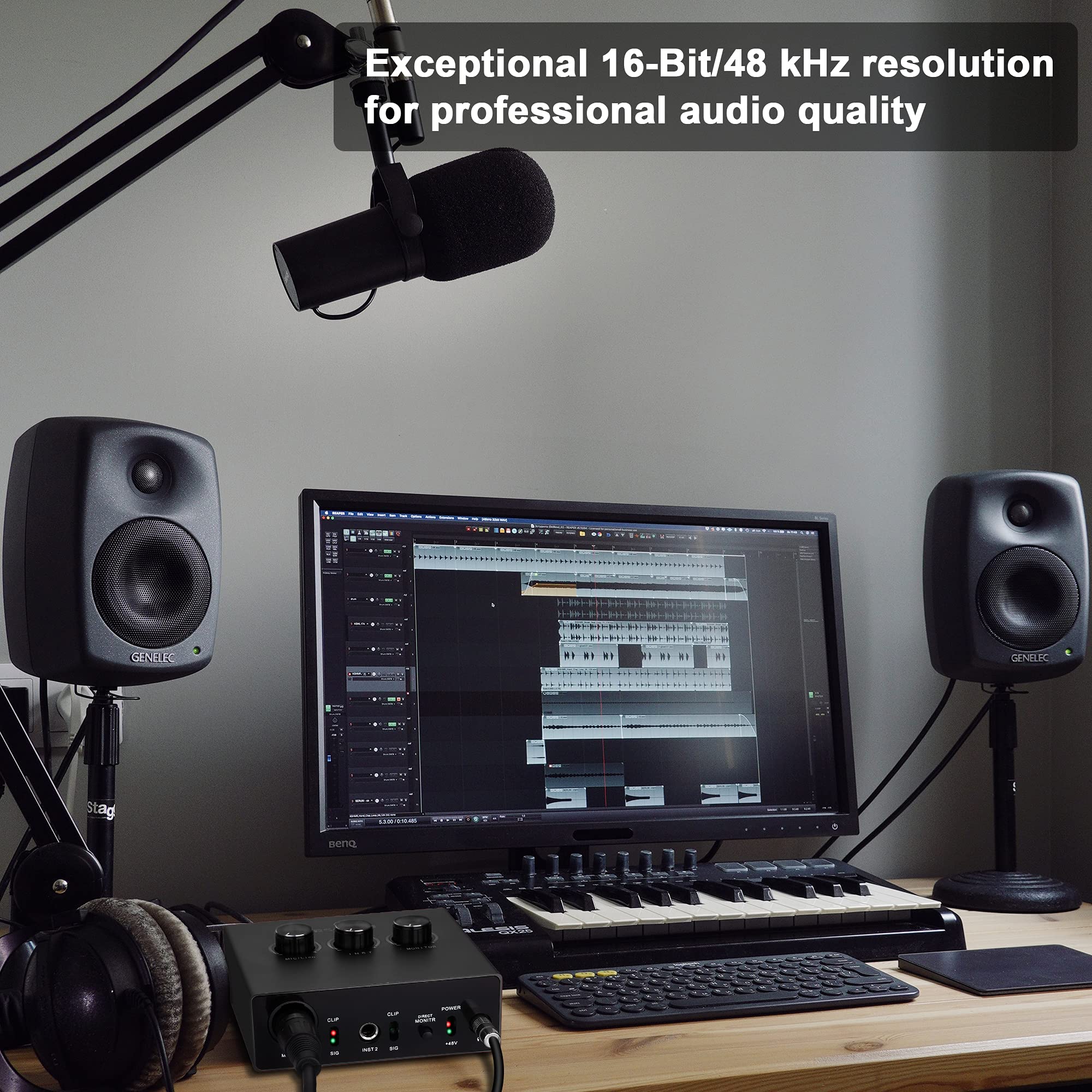 USB Audio Interface with 1x XLR/TRS 1x 1/4" 2X RCA USB, Black