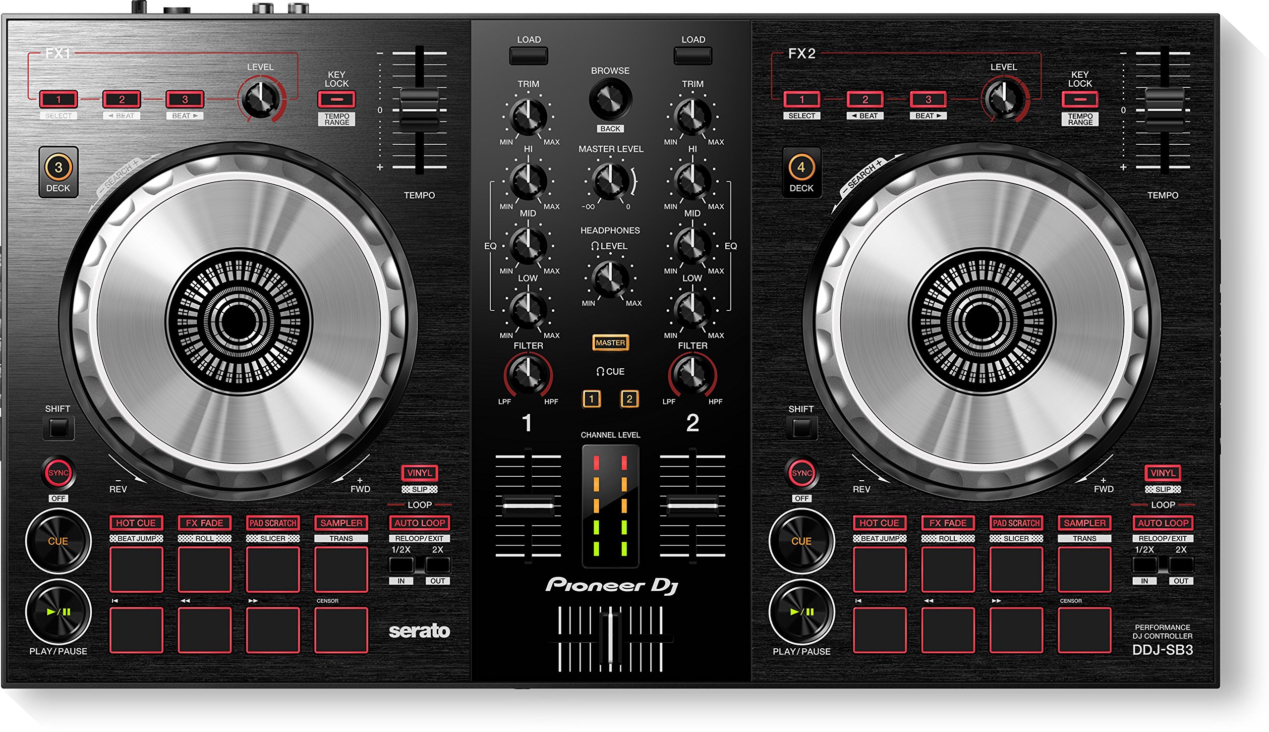 DJ System - Serato DDJ Controller w/Serato DJ Lite Software - 2400 Watts of Powered DJ Speakers w/Stands and Mic