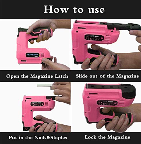 BHTOP Pink Cordless Brad Nailer 4V Staple Gun Kit, Electric Brad Nail Gun with Rechargeable USB Charger, Powerful Stapler for Leather, Cardboard, Foils (1500pcs Staples and 1500pcs Brad Nails)