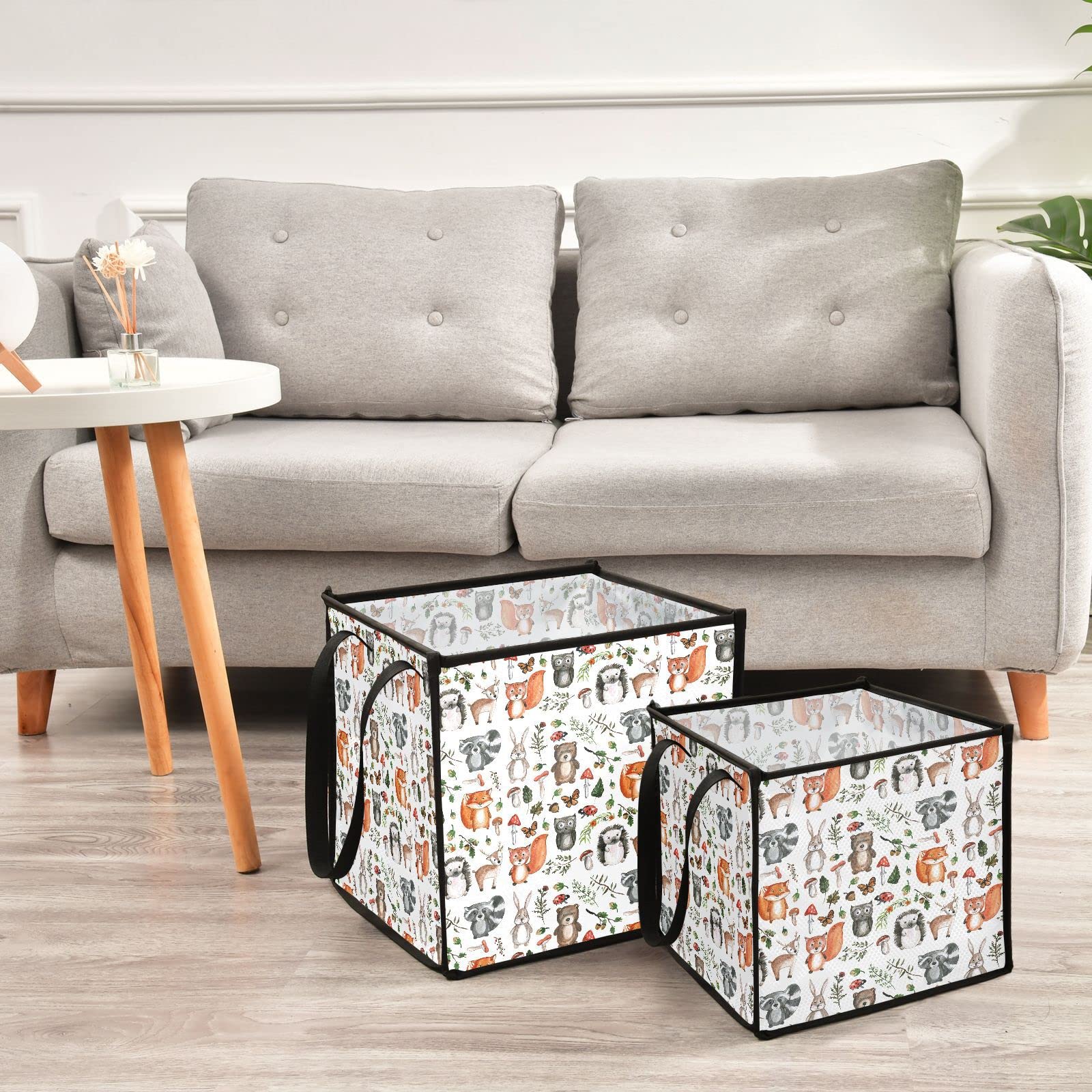 senya Large Collapsible Storage Bins with Handles Woodland Animals Foldable Laundry Hamper Cubes Fabric Basket Closet Organizer Containers Box for Home Bedroom Office 13 x 13 x 13in B06D22016