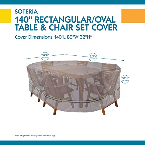 Duck Covers Soteria Waterproof 140 Inch Rectangular/Oval Patio Table with Chairs Cover, Outdoor Table and Chair Cover