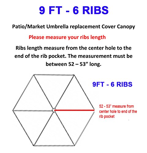 Bellrino Replacement Umbrella Canopy for 9ft 6 Ribs Tan color (Canopy Only)
