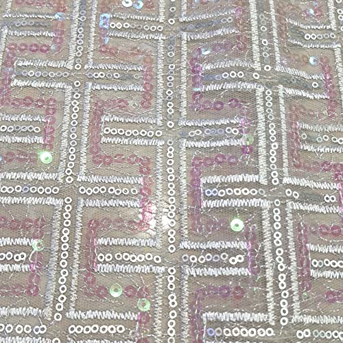 Bestway Lace White African Sequins Lace Fabric 5 Yards Nigerian Embroidered French Tulle Lace Fabric for Party Wedding(White)