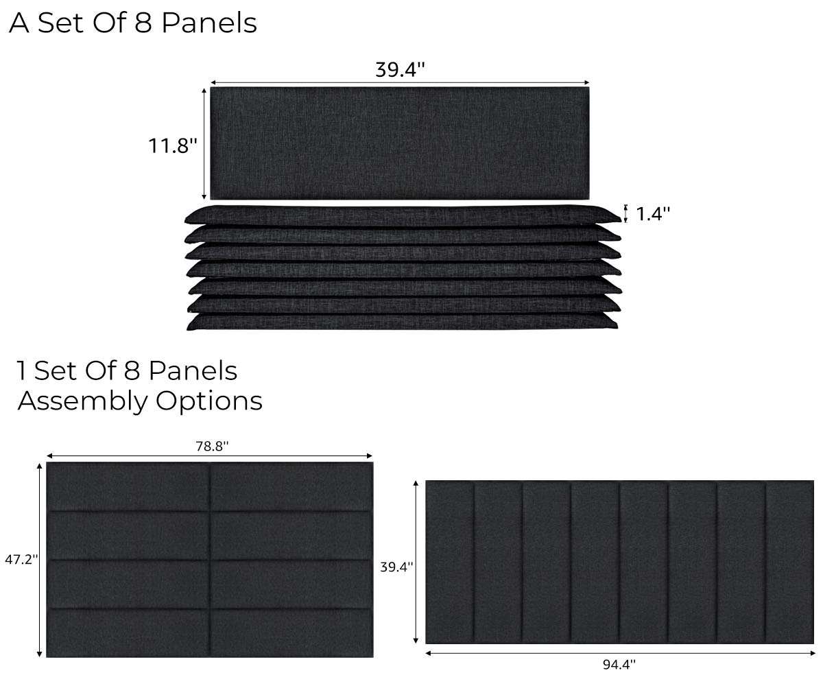 Art3d H10030K Upholstered Headboard, 39.4"x11.8", Heavy Gray